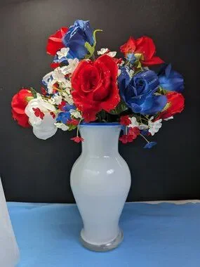 Accents | Vintage Cased White Milk Glass Trumpet Vase Cobalt Blue Rim ...
